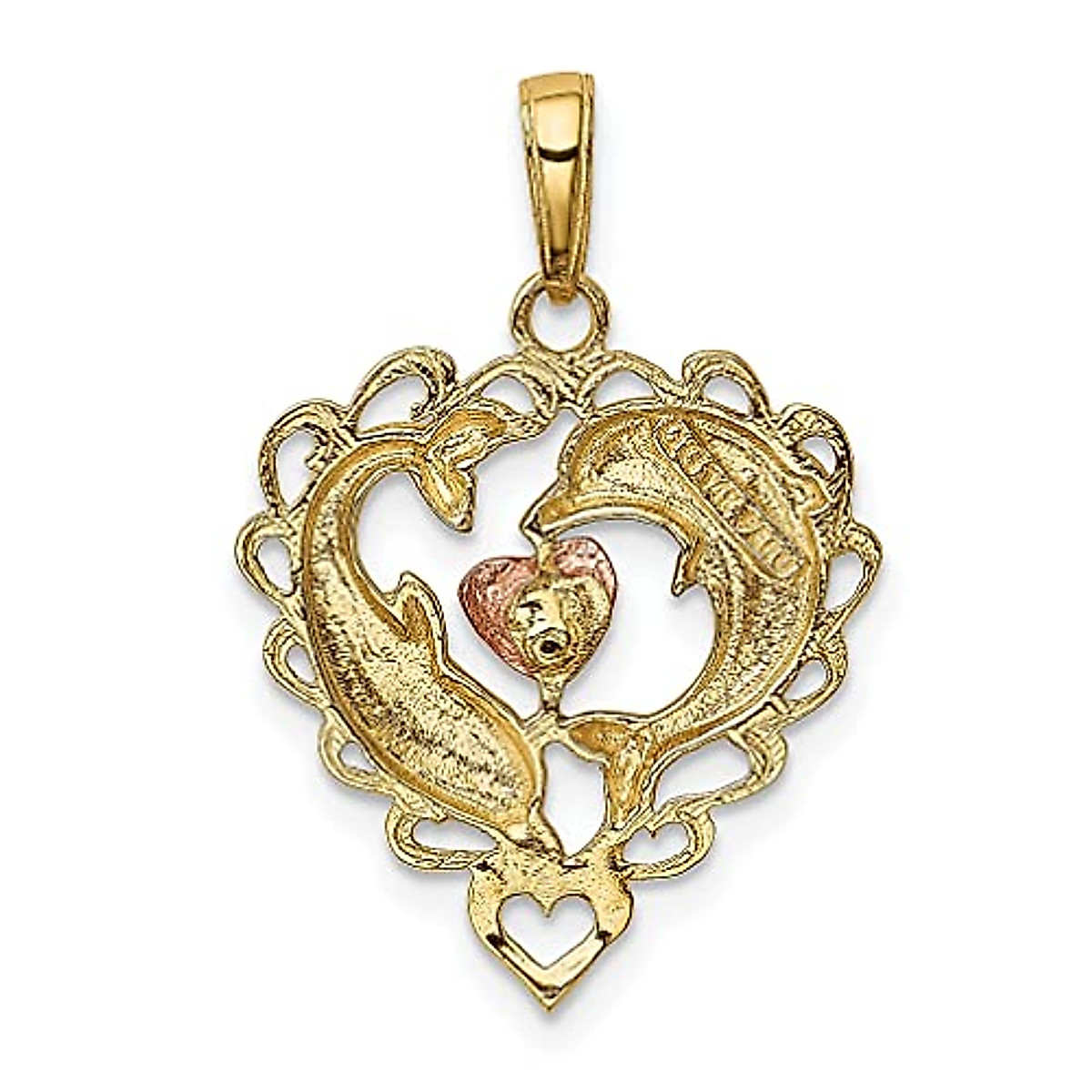 IceCarats 14K Two Tone Gold White Sea Dolphin Ocean Fish Beach Nautical Heart Necklace Love Pendant Charm Only