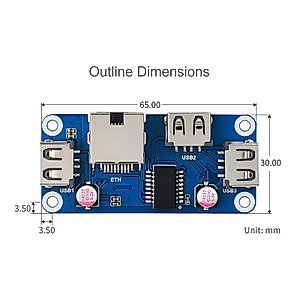 Ethernet/USB HUB HAT for Raspberry Pi 4 B/3 B+/3A+/2B/Zero/Zero W/Zero WH, with 1x RJ45 10/100M Ethernet Port, 3X USB 2.0 Ports Compatible with USB 2.0/1.1