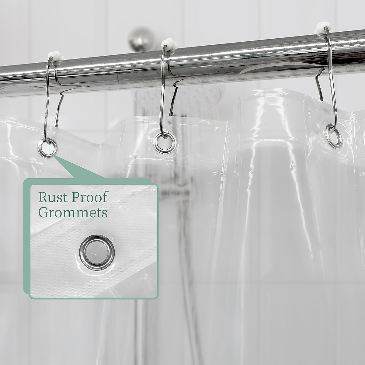 Mrs Awesome Shower Curtain Liner with Magnets: 72 x 72 Clear PEVA Plastic Shower Curtain for Bathroom, Lightweight & Waterproof, 72 x 72, Clear