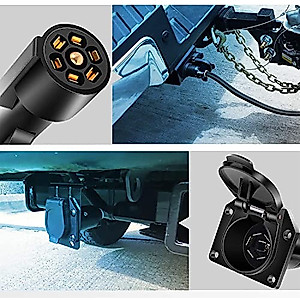 Nilight - 50050R 7-Way Trailer Plug Socket Extension Cable 3FT Long 10-14 AWG Double-Prong Copper Terminals/Wires for 7-Blade Trailer Wiring Connector Cord, 2 Years Warranty