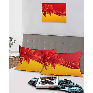 Edwiinsa Fall Leaf Pillow Covers Standard Size Set of 2 Bed Pillow, Red Orange Maple Leaves Farmhouse Plush Soft Comfort for Hair/Skin Cooling Pillowcases with Envelop Closure 20''x26''