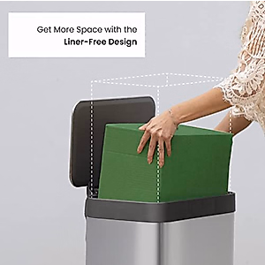 SIMPLI-MAGIC 50 Liter Soft-Close, Smudge Resistant Trash Can with Foot Pedal and Built in Filter-Stainless Steel, Sleek Finish, 50L/13.2 Gallon