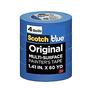 ScotchBlue Original Multi-Surface Painter's Tape, 1.41 Inches x 60 Yards, 4 Rolls, Blue, Paint Tape Protects Surfaces and Removes Easily, Multi-Surface Painting Tape for Indoor and Outdoor Use