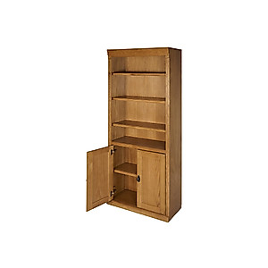 Martin Furniture Huntington Oxford Wood Bookcase with Doors, Storage Cabinet, Office Shelves, Wheat, Brown (HO3072D/W)