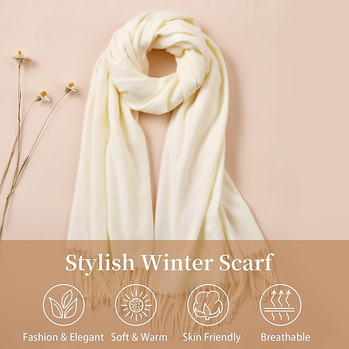 DOFOWORK Scarf for Women - Womens Scarf Pashmina Shawls and Wraps for Evening Dresses, Fashion Long Scarves, 78.7" x 27.5" - White