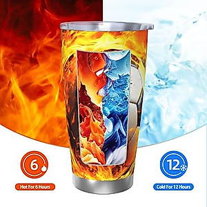 AYCZN Fire Soccer 20 OZ Tumbler Stainless Steel Travel Coffee Mug, Ball Sports Insulated Water Bottle with Lid and Straws Leakproof Thermal Cup