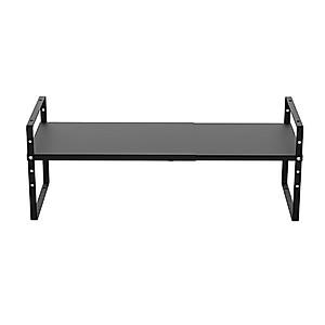 iPEGTOP Expandable Cabinet Storage Shelf Organizer, Heavy Duty Steel Metal Spice Rack Adjustable Height Home Office Garage Pantry Shelf Space Riser for Counter Kitchen Organization, Black, 1 Pack