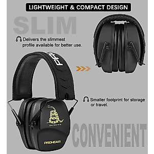 PROHEAR 016 2-Pair Shooting Ear Protection Safety Earmuffs, NRR 27dB Noise Reduction Slim Passive Hearing Protector with Low-Profile Earcups, Compact Foldable Muffs for Gun Range, Hunting