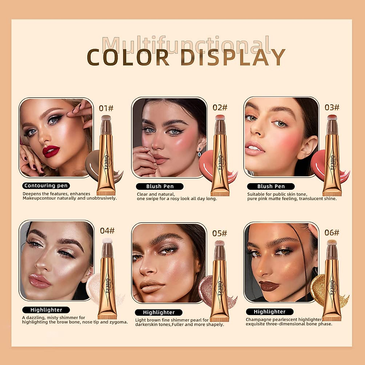 Liquid Blush Beauty Wand, Matte Liquid Highlight Blush with Cushion Applicator Attached Easy to Blend, Smooth Natural Matte Finish Contour Beauty Wand Face Blush Makeup Stick (2# Blush Cream Pink)