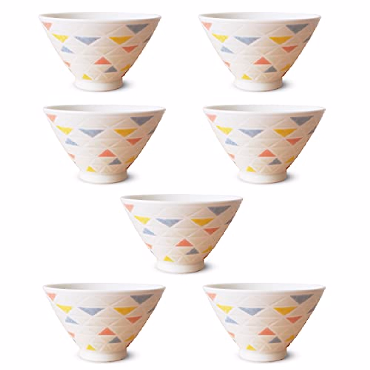 J-kitchens 7-Piece Dinnerware Set, Stained Triangular Rice Bowl, Small, Hasami Ware Made in Japan