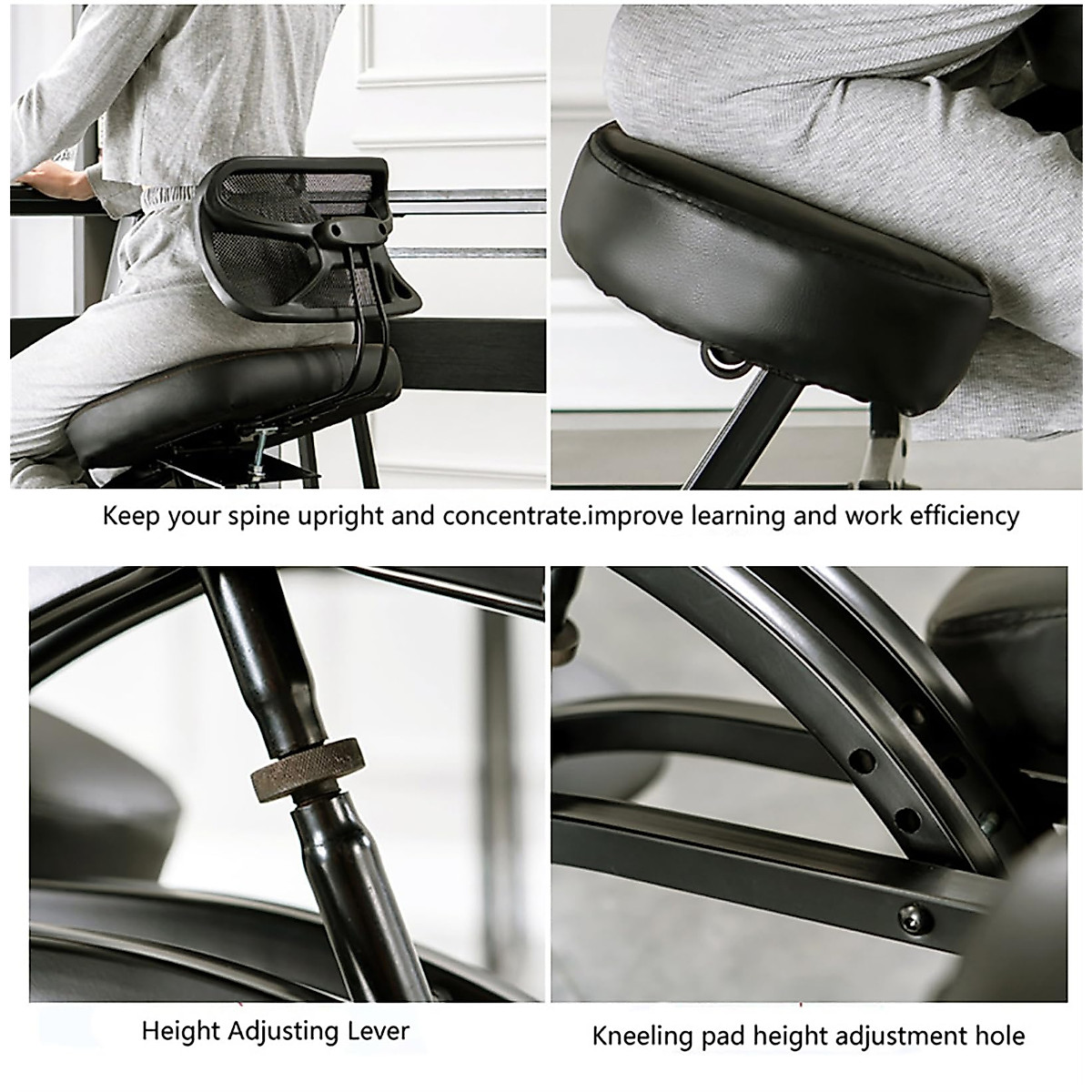 Ergonomic Kneeling Chair with Back Support, for Home and Office, Black