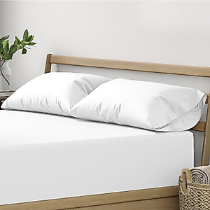 Mayfair Linen Full Size Percale Sheet, Egyptian Cotton Rich Sheet, 3-Piece Set (1 Fitted Sheet, 2 Pillowcases) for Full Size Bed, Ultra Soft, Fits Mattress Upto 18" Deep - White (No Flat Sheet)