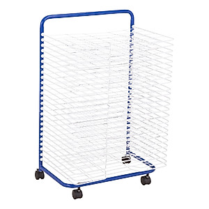 Sprogs 25-Shelf Mobile Art Drying Rack for Classrooms and Art Studios, Heavy-Duty Steel Rolling Art Rack Cart with 25 Shelves, Blue/White