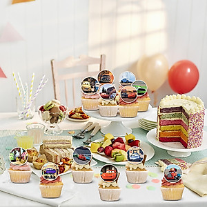 24pcs Cars Cake Toppers Cupcake Ring Decor for Kids Cars Theme Birthday Party Supplies Baking Decorations Party Favors