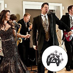 2Pack 10" Double Row Tambourine for Adult, Half Moon Musical Tambourine 20 Metal Jingles Hand Held Percussion Drum, Plastic Musical Percussion Tambourines for Adults, Church, KTV, Party, Black & White