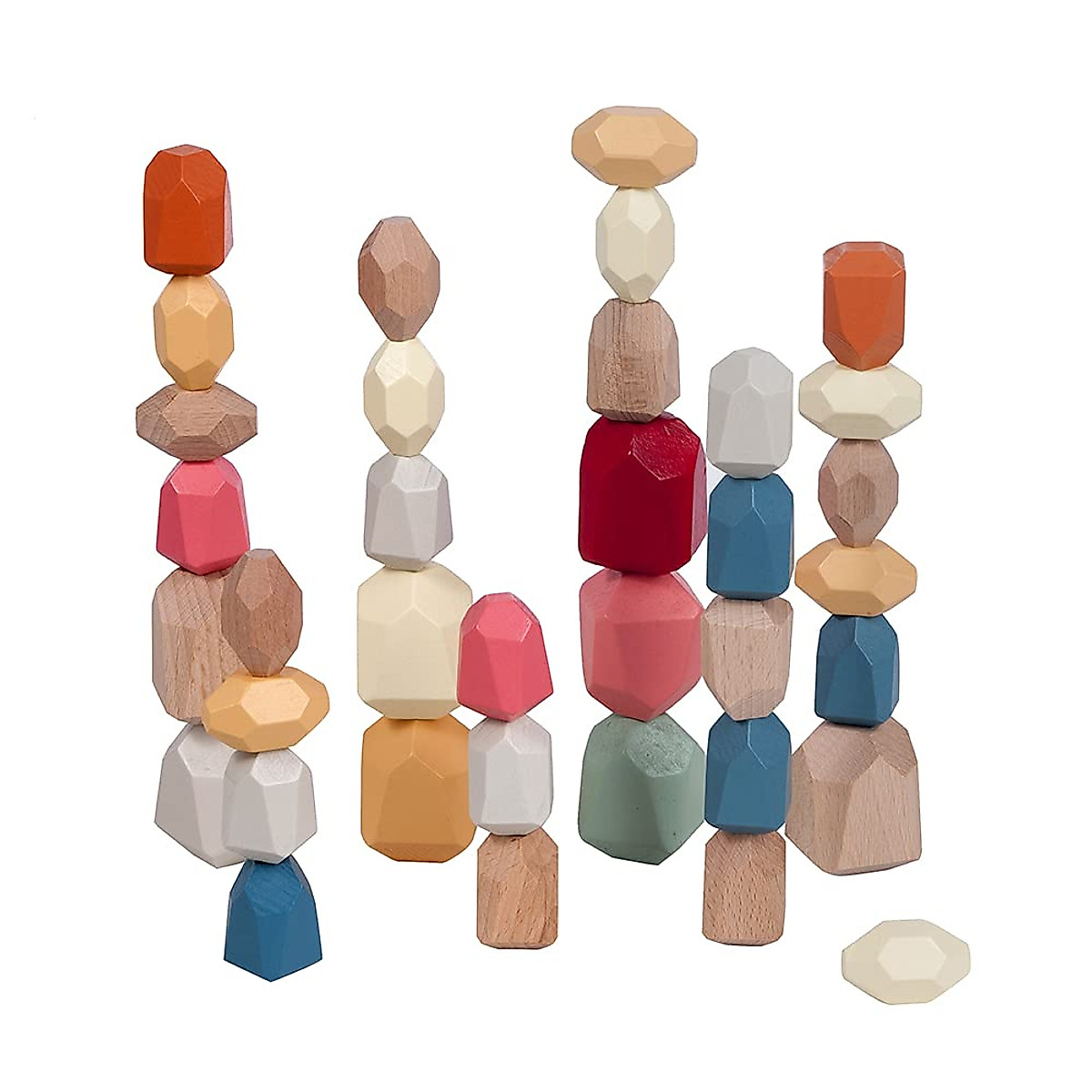 FIMIJORY 36 PCs Kids Balancing Stones,Wood Building Blocks, Sorting Stacking Rocks, Educational Preschool Learning Toys, Lightweight Puzzle Set, Sorting Toys for Kids 3+