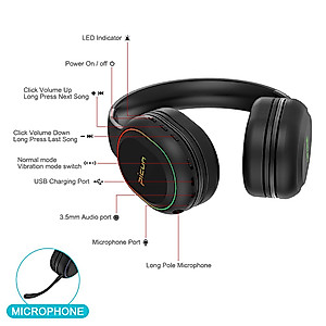 Meseto Wireless Bluetooth Noise Cancelling Headphones with Microphone, Foldable Over-Ear Headset with Comfortable Protein Earpads, 60 Hours Playtime, for Travel/Work, Black
