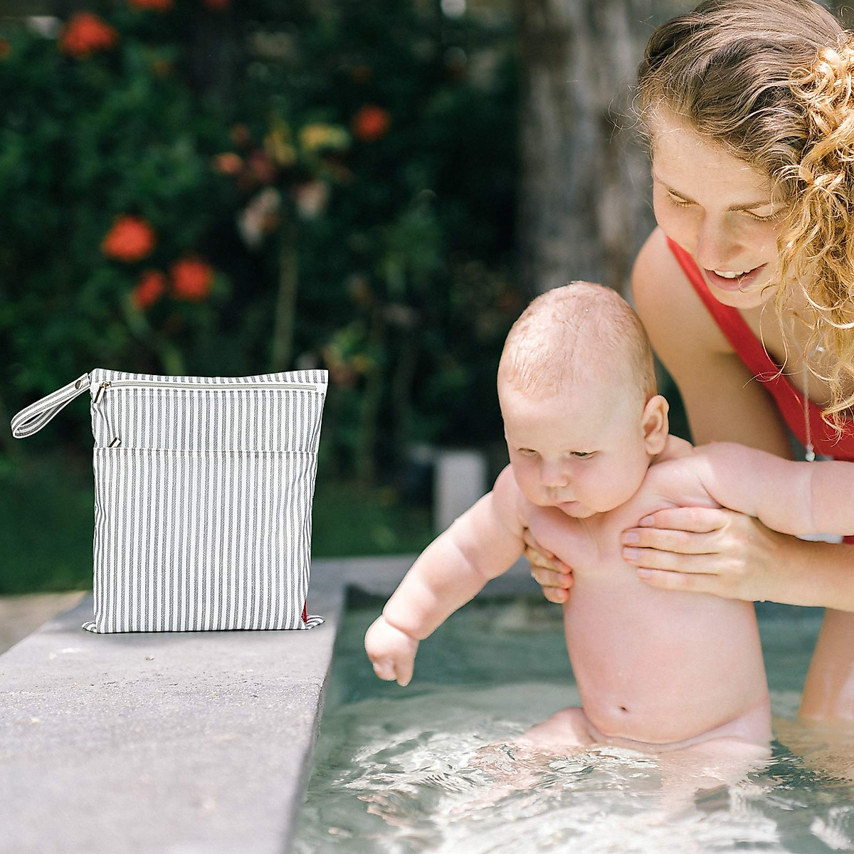 BABEYER 2Pcs Wet Dry Bags for Baby Cloth Diapers Waterproof Washable Reusable with Two Zipper Pockets for Dirty Gym Clothes, Travel, Beach Pool Daycare Soiled baby Accessories