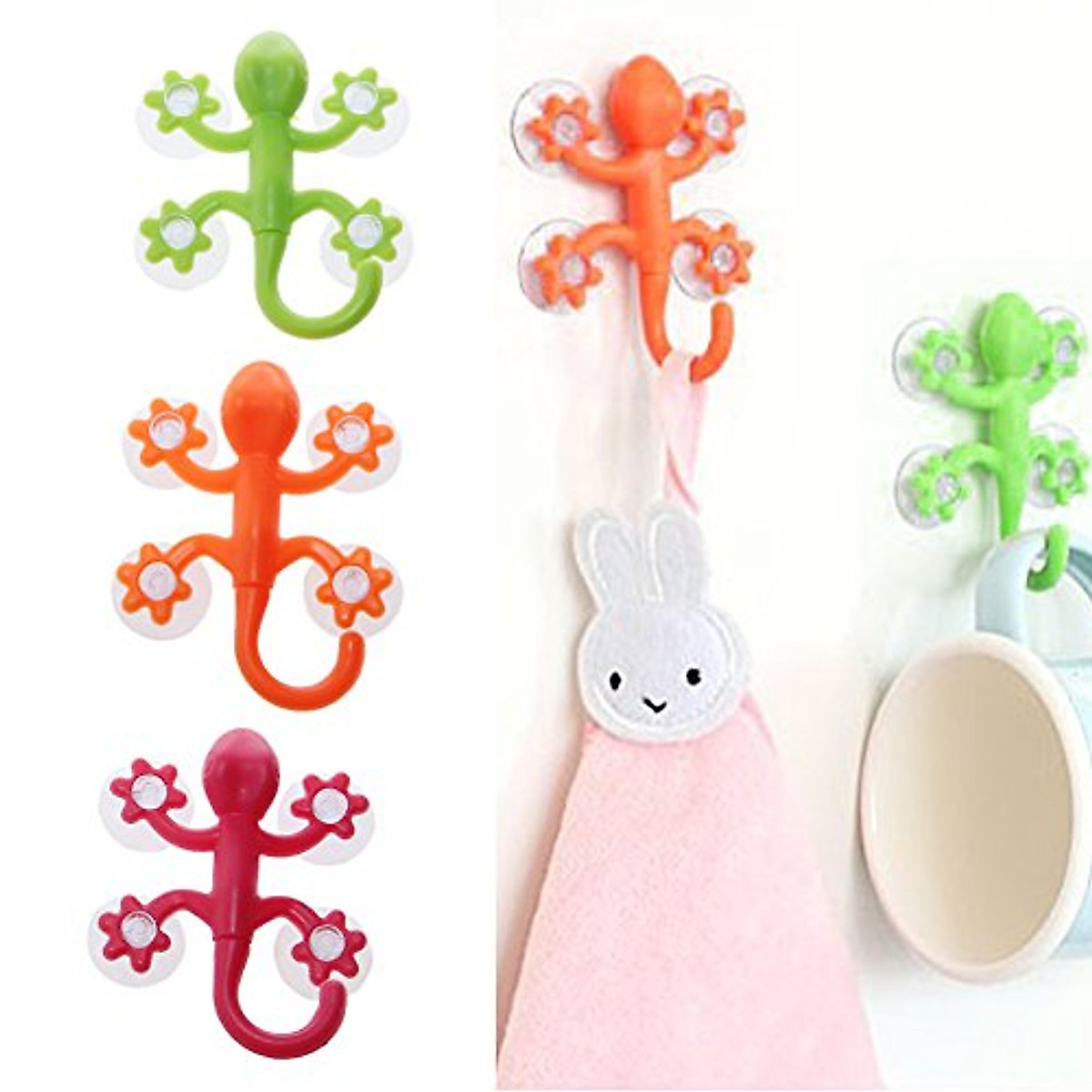 SANGHAI 1 Pcs Bathroom Hanger Gecko Powerful Plastic Four Suction Cups Hook Wall Hanger Decoration Bathroom Random