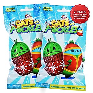 Cats vs Pickles 2pk Christmas Bean Mystery Bags | 4" Bean Filled Plushies | Stocking Stuffers | Blind Bags for Girls and for Boys | Surprise Bean Collectibles | Mystery Bag for Kids & Adults | 2-pack