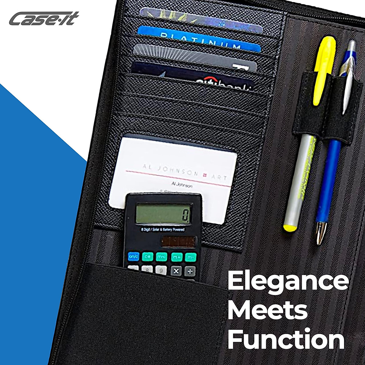 Case-it Executive Zippered Padfolio with Removable 3-Ring Binder and Letter Size Writing Pad, Black (PAD-40)