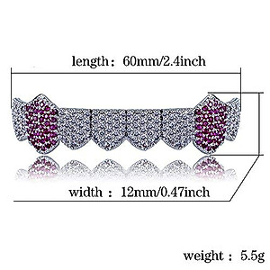 JINAO Silver Bottom 8 Teeth Grillz for Your Teeth 18K Gold Plated Iced Out Cubic Zirconia Fake Diamond Hip Hop Mouth Grill for Women Men(White Gold Pink)