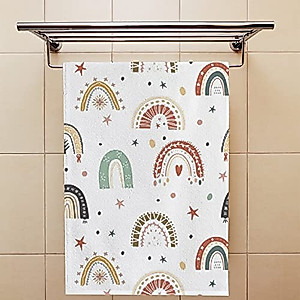 Hand Bath Towels 2 Pack Festive Boho Rainbow Stars Absorbent Face Fingertip Towels for Bathroom Kitchen Gym Spa Soft Hair Drying Cloth Quick Dry, 30 x 15 Inch