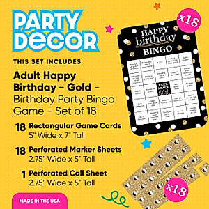 Big Dot of Happiness Adult Happy Birthday - Gold - Find The Guest Bingo Cards and Markers - Birthday Party Bingo Game - Happy Birthday Bingo - Set of 18