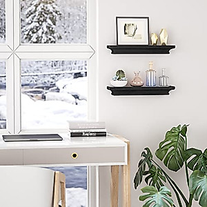 Alsonerbay Wall Shelves Black Shelves, Floating Shelves for Wall Storage, Rustic Wood Shelves for Bedroom Living Room Bathroom - 17 Inch Set of 2