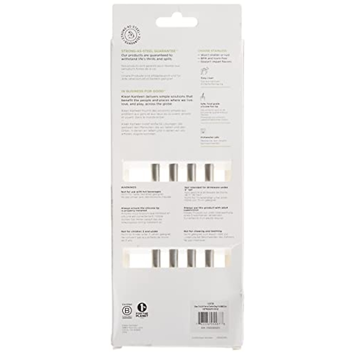 Klean Kanteen Straw 4-pack, Stainless Steel with Safe, Removable Silicone Tips - 8mm Diameter - Multi-Color, One Size (1005789)