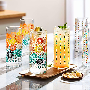 Libbey Vintage Flower Power Party Dots Cooler Glasses, 16-ounce, Set of 4