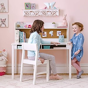 Martha Stewart Kids' Desk with Hutch and Chair by Guidecraft - Creamy White: Kids Wooden Study Table with Storage and Corkboard | Kids' Bedroom Furniture Set, Desk and Chair Set Ages 5-12