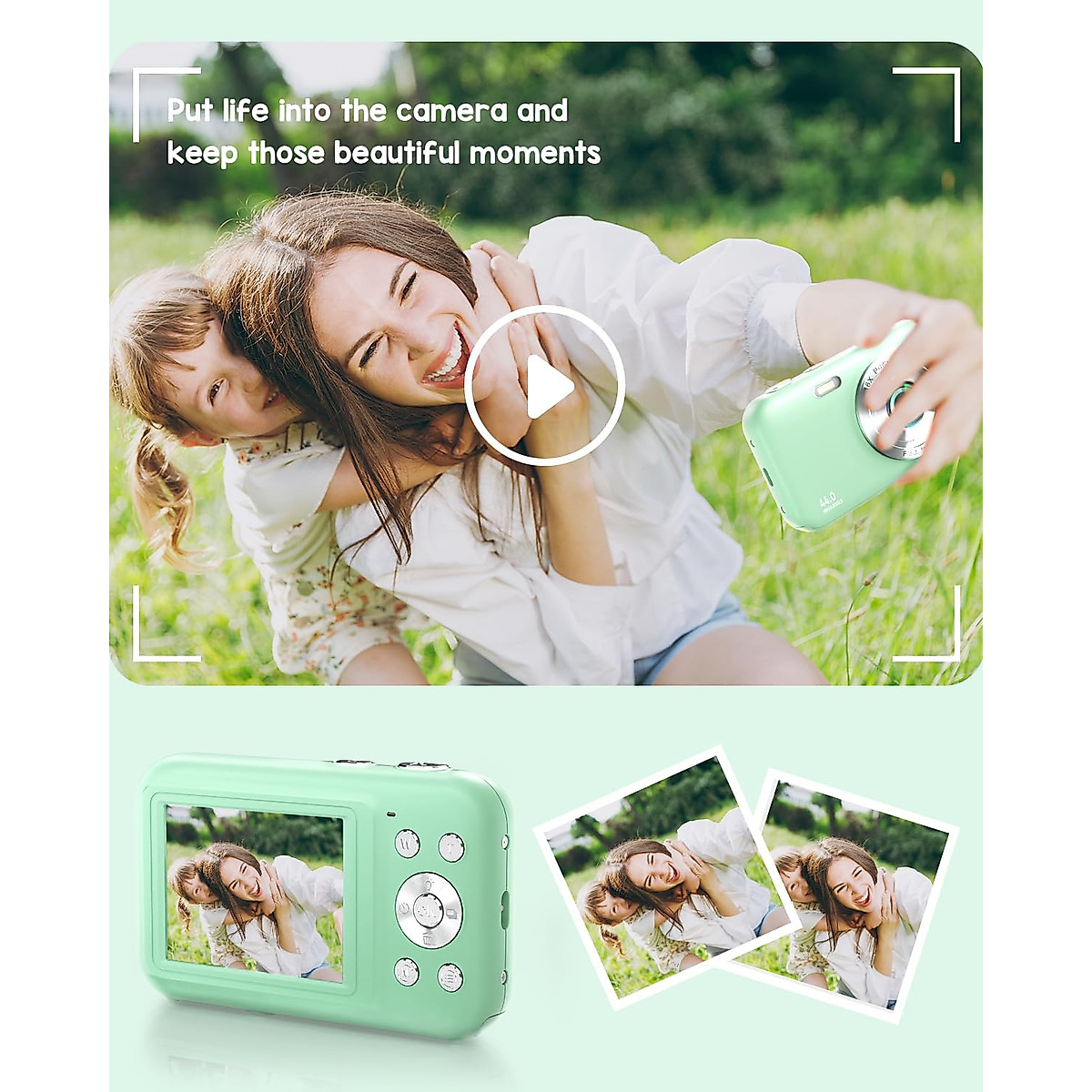 Digital Camera, FHD 1080P Kids Camera with 32GB SD Card 44MP Point and Shoot Camera with 16X Digital Zoom, Compact Portable Small Digital Camera for Teens Students Kids Girls Boys Beginner-Green