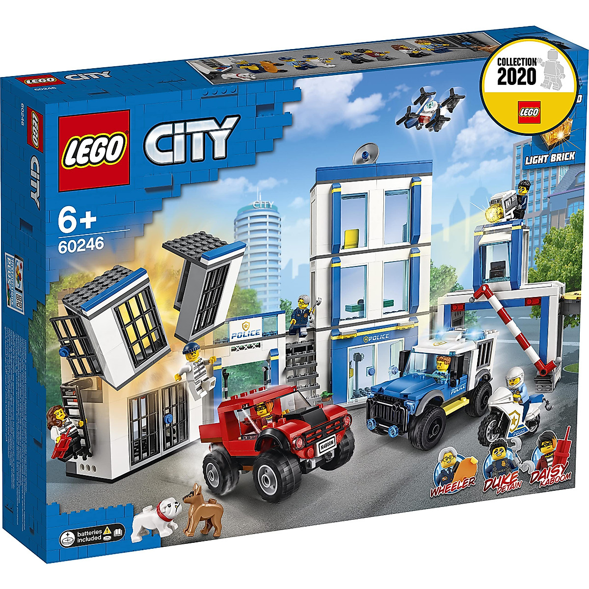 LEGO 60246 City Police Station Building Set with 2 Truck Toys, Light & Sound Bricks, Drone and Motorbike