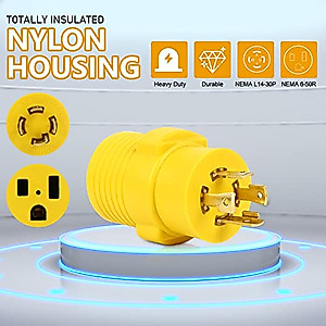 HDWS NEMA L14-30P to 6-50R 240V Compact Generator Adapter Connector, 30Amp Twist Lock 4 Prong Male Plug to 3 Prong Female Receptacle Adapter for Welder Generator Dryer EV Charger, Yellow