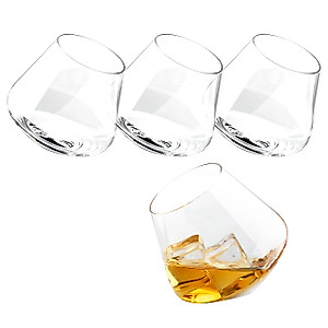 MyGift Tilted Crystal Whiskey Glasses Set of 4 Tumblers, Old Fashioned Scotch & Bourbon Glass, Includes Gift Box