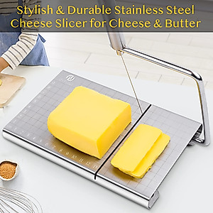 PL ZMPWLQ Cheese-Slicers with Wire, Cheese Slicer Stainless Steel with 4 Replacement Wires Cheese Cutters Accurate Size Scale,Wire Cheese Slicer for Soft Cheese, Cheese Cutter Wire Cheese Slicer