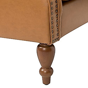 HULALA HOME Faux Leather Accent Chair Set of 2 with Nailhead Trim, Button Tufted Comfy Upholstered Armchair with Removable Cushion, Traditional Single Sofa Chair for Living Room Bedroom Office, Camel