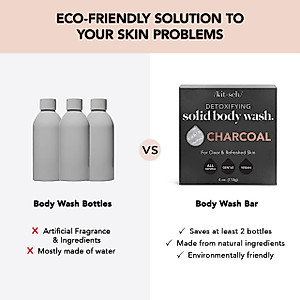 Kitsch Charcoal Soap Bar - Black Soap Bar for Detoxifying Skin | Charcoal Bar Soap for Men | Activated Charcoal Soap for Women Made in USA | Carbonic Soap Bar & Vegan Black Bar Soap for Oily Skin, 4oz