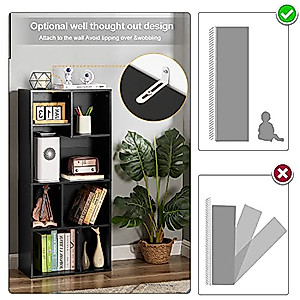VECELO 42 Inch High Bookcase, 4-Tier Modern Storage Cabinet with Height Difference Shelves for Standard Textbooks, Floor Standing Display, 7 Cubes, Horizontal Avaiable, Easy Assembly, Black