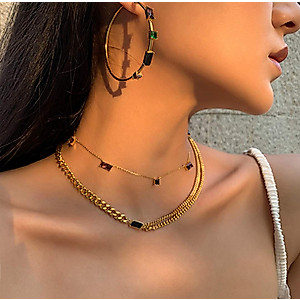 JA.S.JR 18K Gold Plated Emerald Choker Necklaces Chain Necklace Gold Statement Necklaces for Women