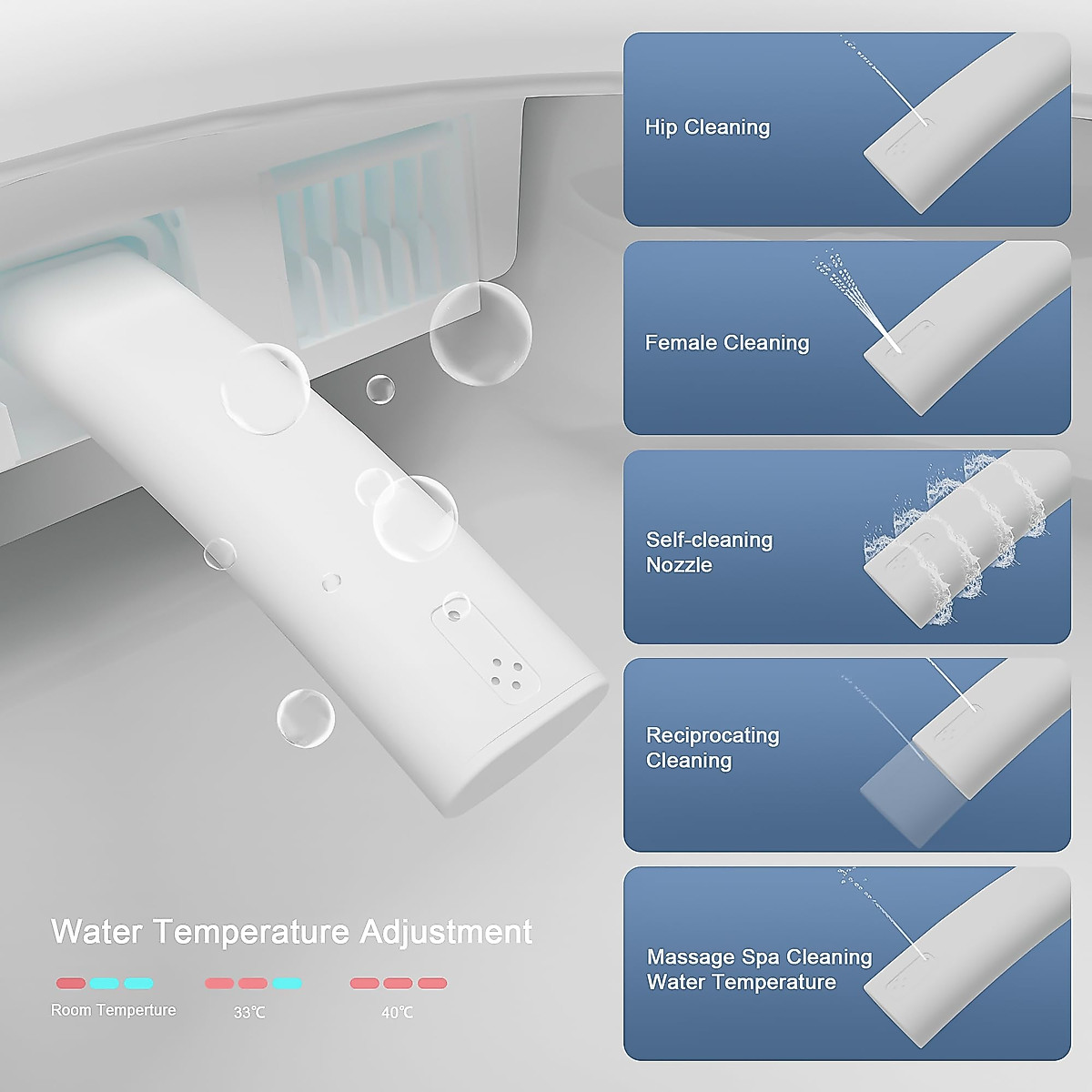 Auto Open/Close Lid Smart Toilet Bidet with Built-in Tank, Auto Flush & Wash, Elongated Heated Seat, Adjustable Water Temperature, and LED Light (1.28GPF)