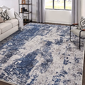 Area Rug Living Room Rugs: 8x10 Large Soft Indoor Carpet Modern Abstract Decor Rug with Non Slip Rubber Backing for Under Dining Table Nursery Home Office Bedroom Blue