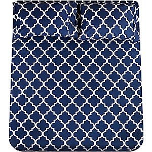 Utopia Bedding Queen Sheet Set, Soft Microfiber 4 Piece Bed Sheets with 16" Deep Pocket - Easy Care Brushed Microfiber (Quatrefoil - Navy)