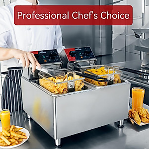 CROSSON 20Lbs Dual Tank Electric Deep Fryer with Rotary fryer head,30 Minitues Timer,Removable 304 SS Oil Tank with Handle,9L Countertop Deep Fryer for Home Use