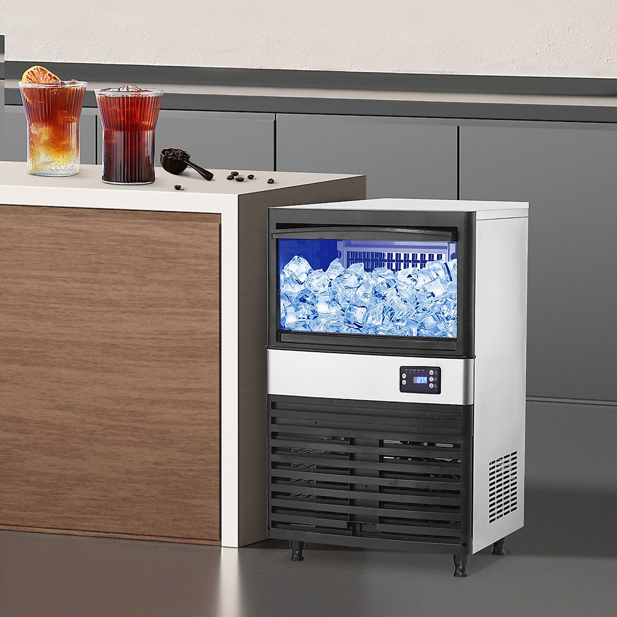 Commercial Ice Maker Machine, 150lbs/24H Stainless Steel Under Counter ice Machine with 30lbs Ice Storage Capacity, Freestanding Ice Maker for Bar Home Office Restaurant, 340W