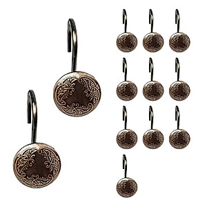 Oil Rubbed Bronze Shower Curtain Rod Hooks, Antique Curtain Rings Holder Decorative Rustproof for Bathroom Shower Home