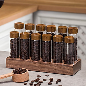 TREELF Coffee Bean Storage,Coffee Storage Container with Walnut Solid Wood Base,Coffee Bean Container,12 Tubes Single Dose with Wooden Holder(Type 2)