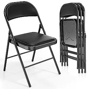 VINGLI 4 Pack Folding Chairs with Padded Seats, Metal Frame with Pu Leather Seat & Back, Capacity 350 lbs, Set of 4, Black