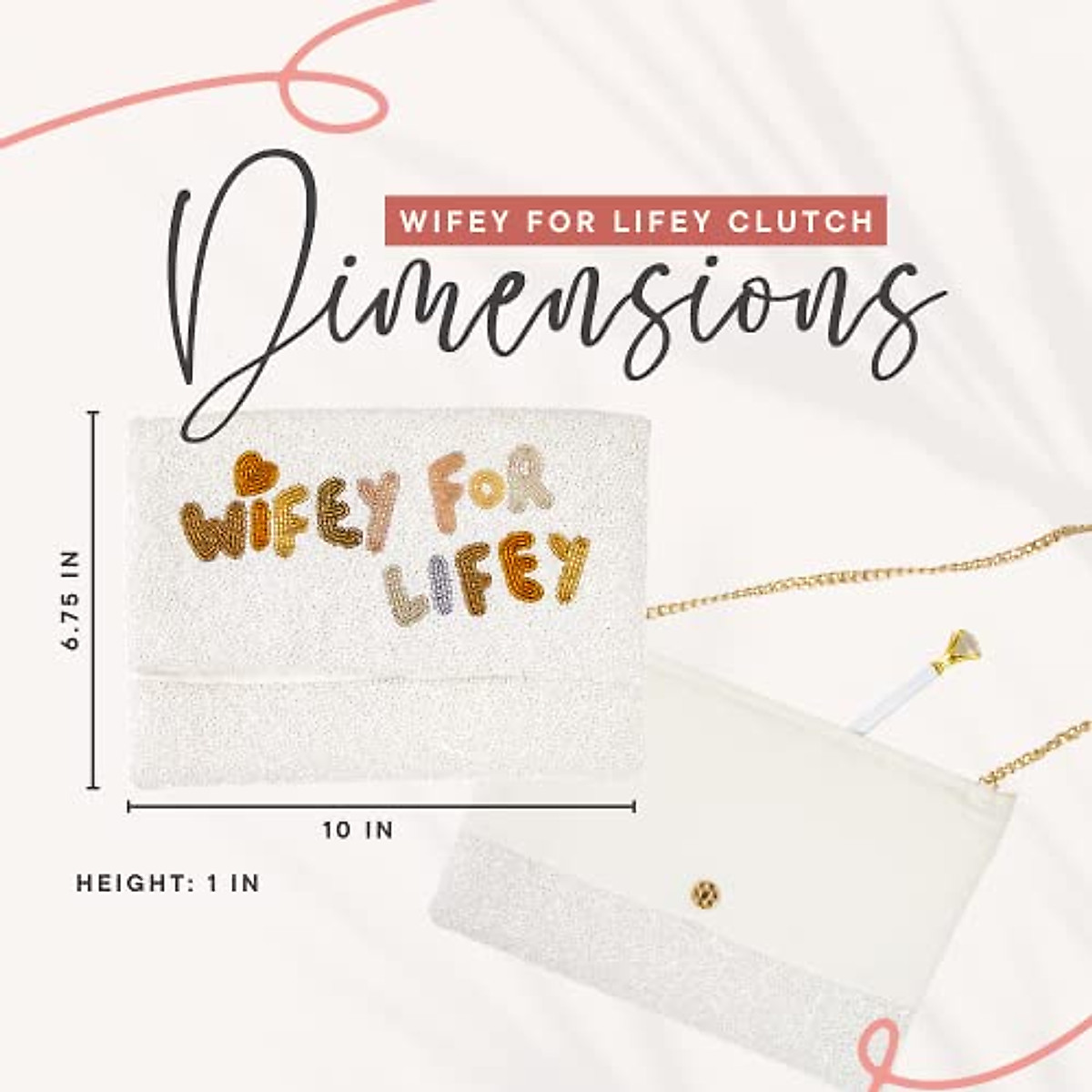 WIFEY FOR LIFEY Clutch Purse, Wifey Clutch Bag, Bride Clutch, Hand Beaded Purse, Gifts for Engagement, Bridal Shower, Bachelorette, Wedding Party